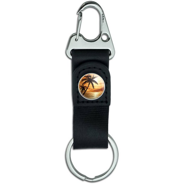 Orange Sunset Palm Tree Hawaii Paradise Belt Clip On Carabiner Leather ...