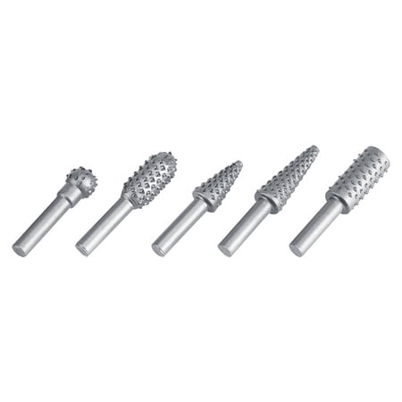 Qiilu 5Pcs Silver Hard Alloy Rotary Burr Rasp File Set 6.3mm Shank Wood ...