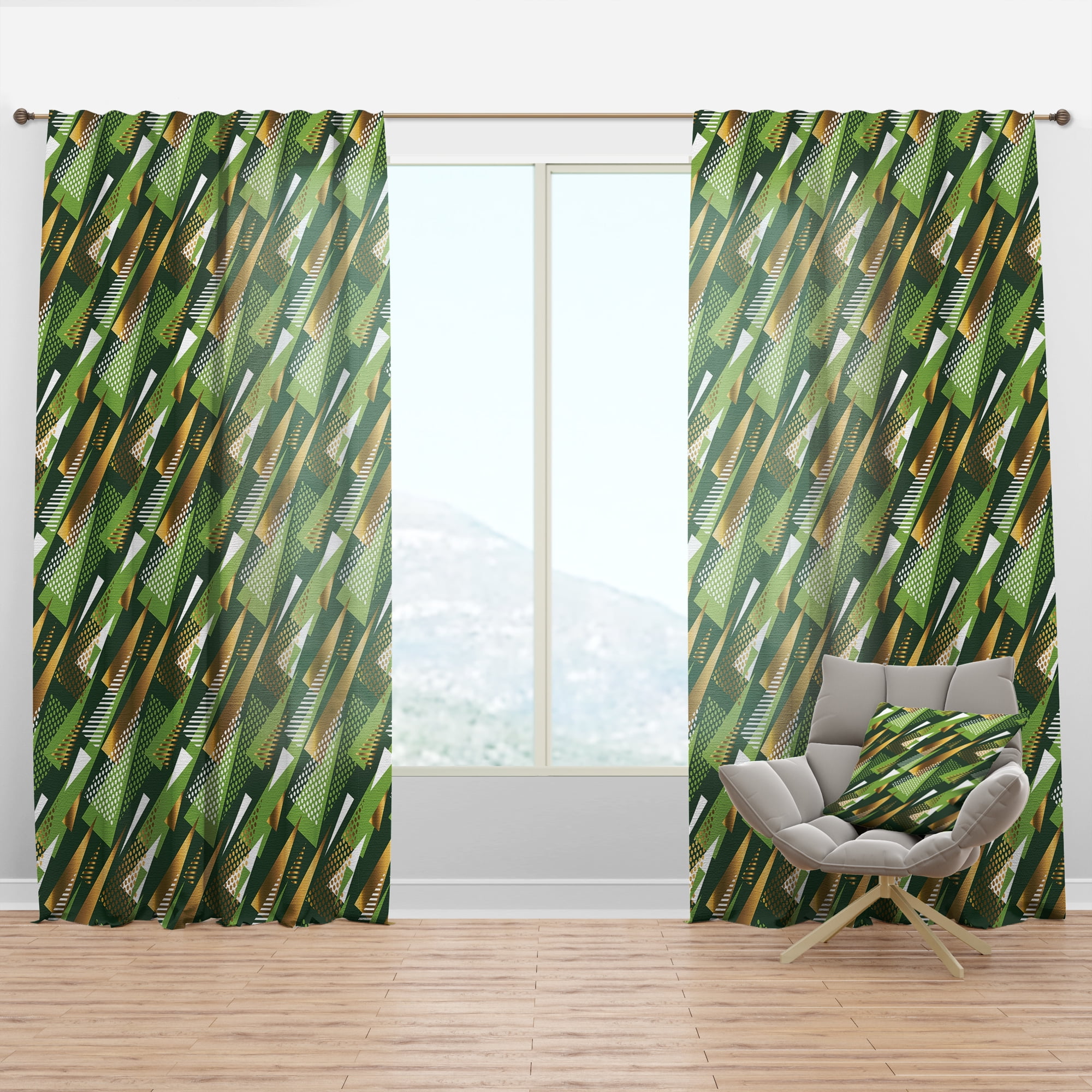 Designart 'Triangular Green and Gold Design I' Mid-Century Modern ...