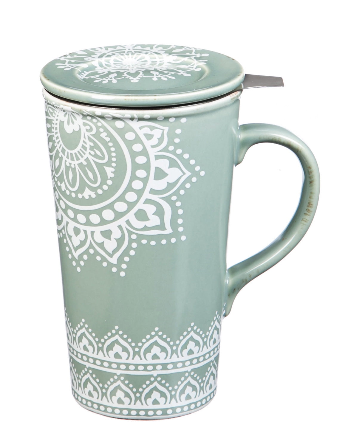 Cypress Double Wall Ceramic Cup w/ Infuser & Lid, 12 OZ., Tea Lace ...