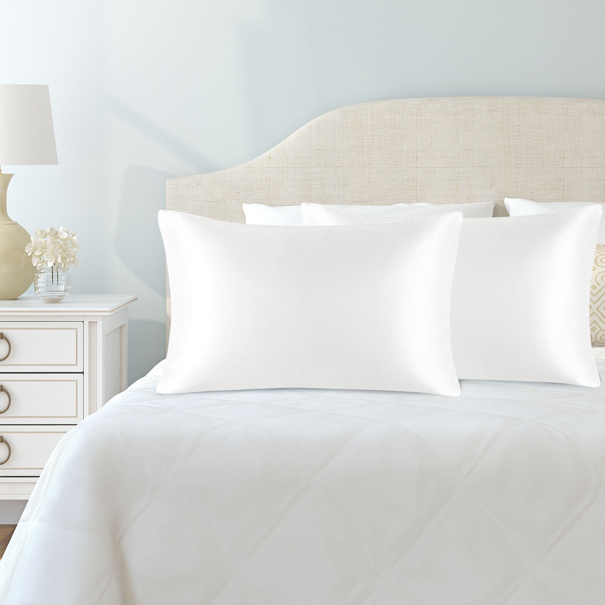 PiccoCasa Satin Pillowcases Set of 2, with Envelope Closure White ...