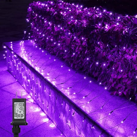 Halloween Net Lights 12ft x 5ft 360 LED Outdoor Fairy Purple Mesh ...