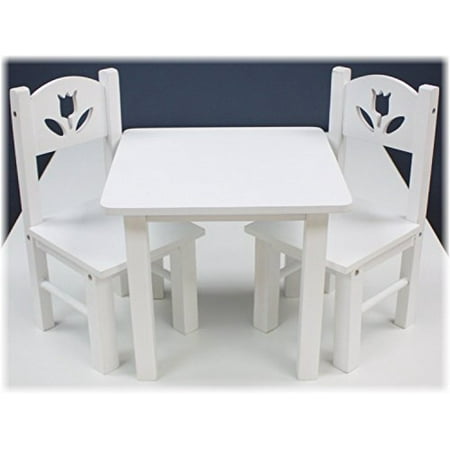 Doll Furniture- 18" Wooden Table and chairs Set - (18" White Floral ...