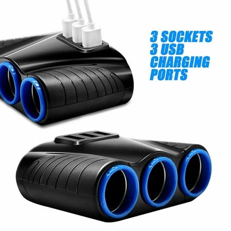 3 Way Car Lighter Socket Splitter splitter vehicle 3-USB Charger ...