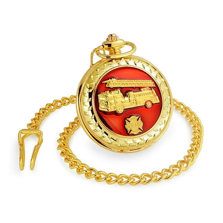 Fire Man Engine Dept Firefighter Roman Numeral White Dial Mens Pocket ...