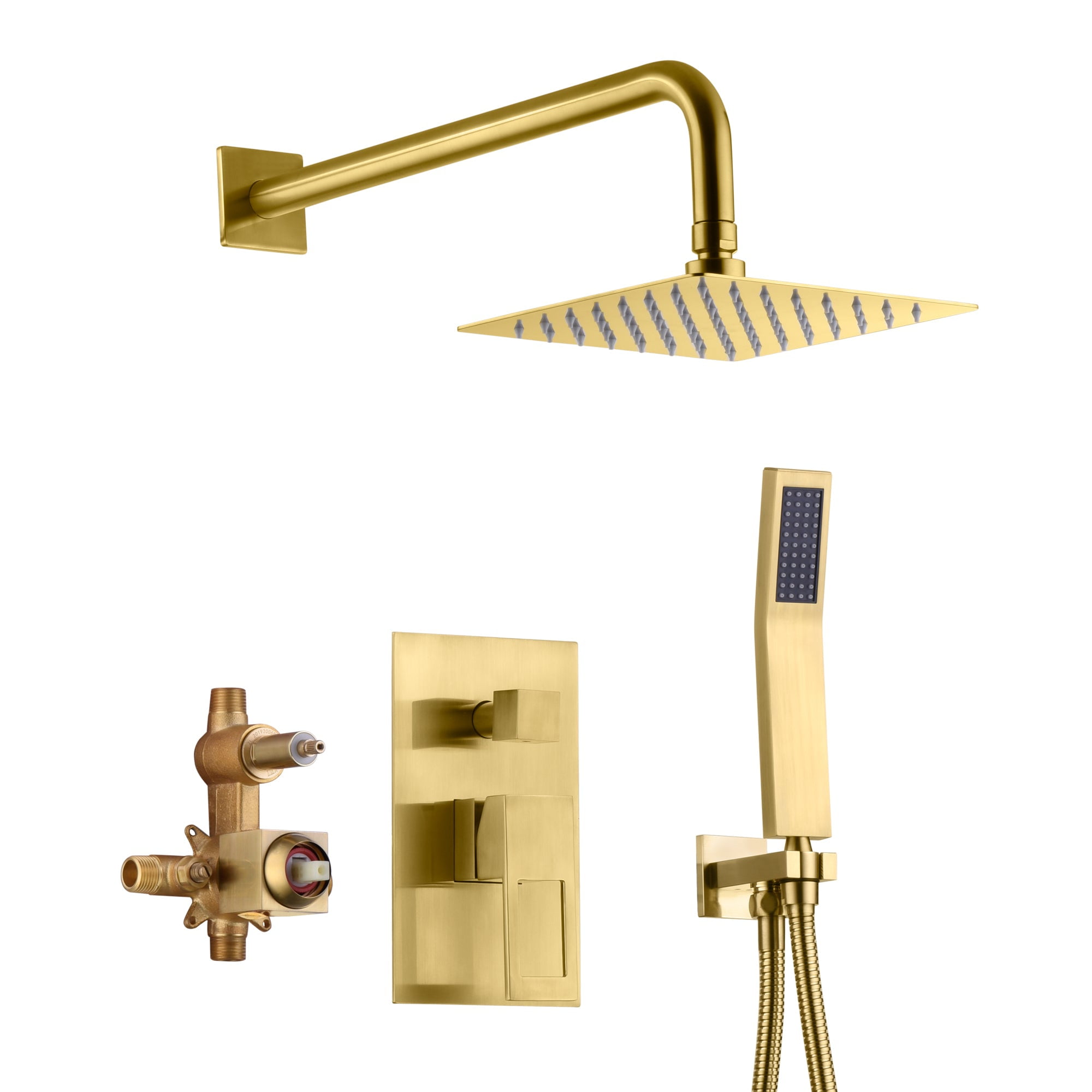 Pressure Balance Shower Faucet System with Valve, Brushed Gold Finish ...