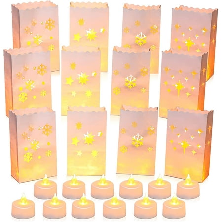 12 Pieces Luminary Paper Bags with 12 Led flameless Candle White ...