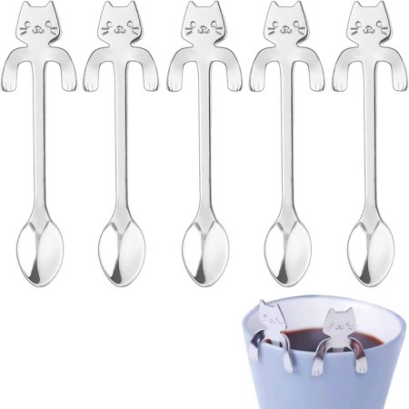 5Pcs 11.7x3.2cm Cat Teaspoon Stainless Steel Teaspoon Hanging Teaspoon ...
