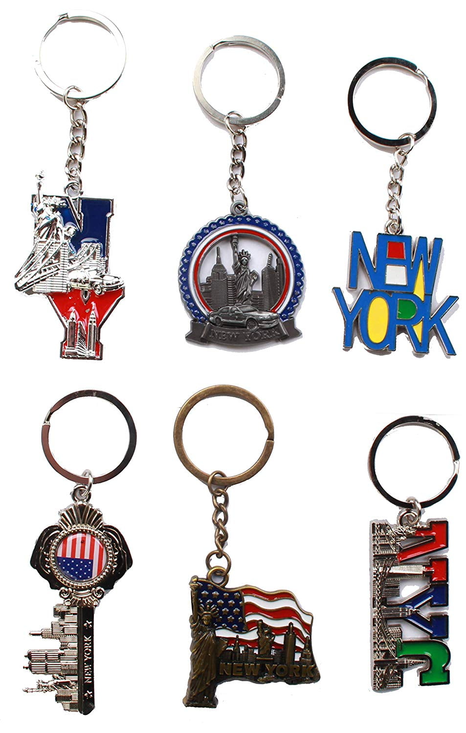 New York NYC Key-Chains Set of 6 Statue of Liberty,USA Flag,World Trade ...