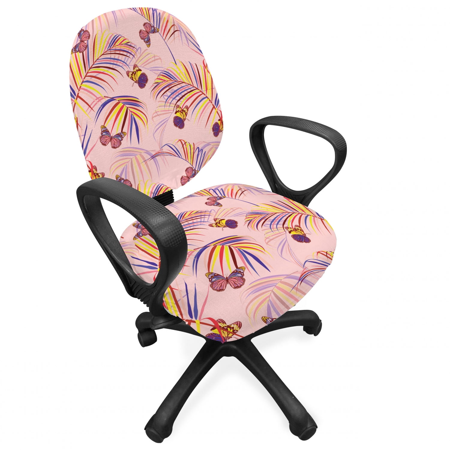 Tropical Office Chair Slipcover, Exotic Themed Layout of Palm Leaves ...
