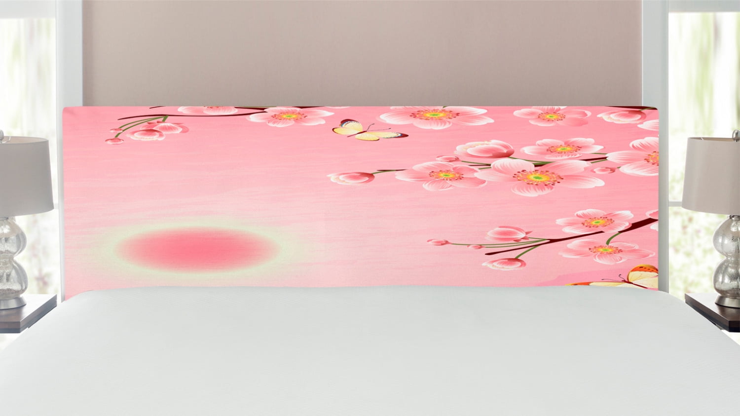 East Headboard, Cherry Blossom Tree with Sun Scenery on Backside Spring ...