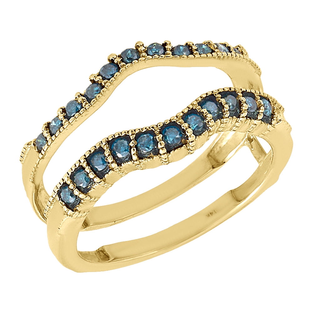 14K Yellow Gold Blue Diamond Solitaire Enhancer Wrap Ladies Ring Jacket ...