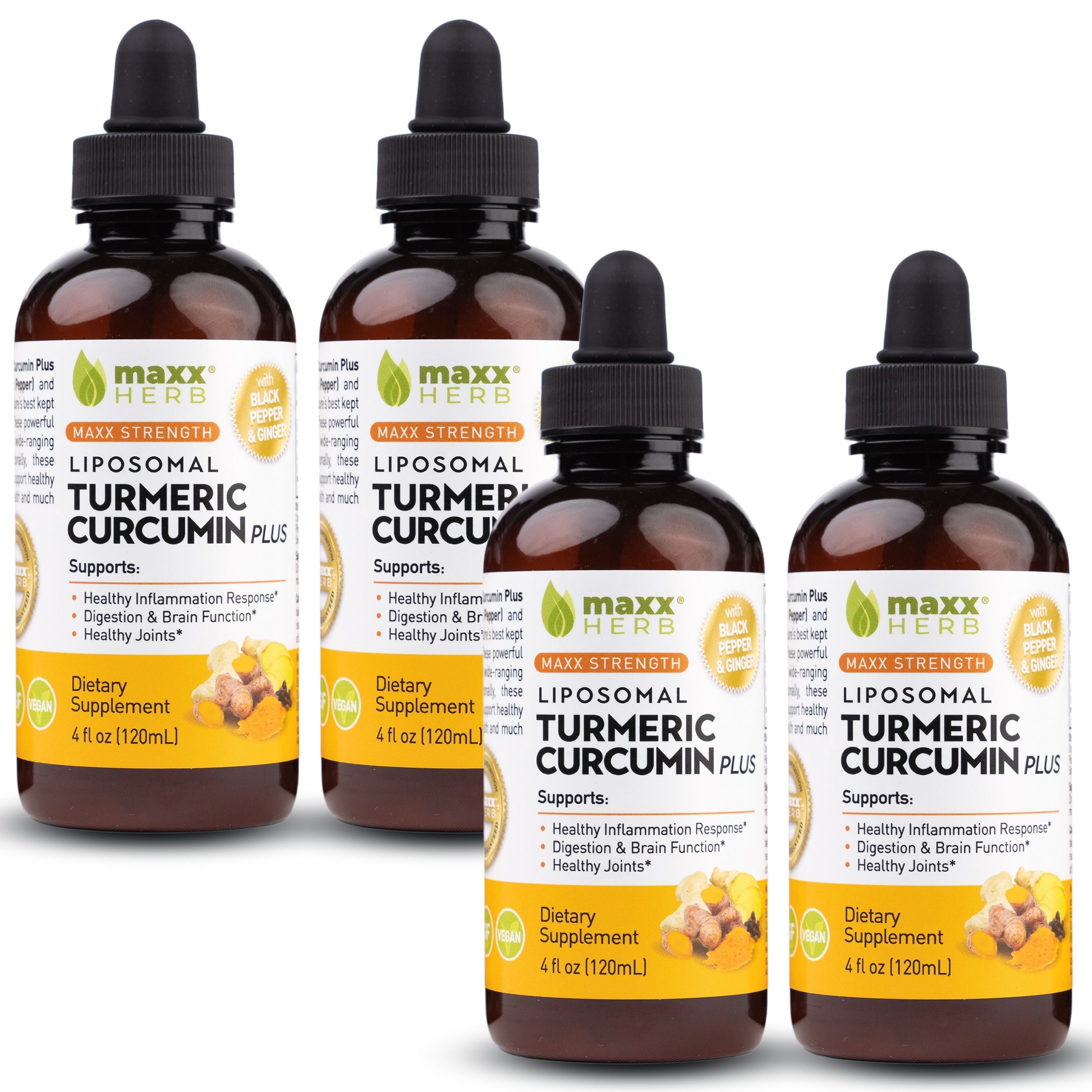 Maxx Herb Liposomal Turmeric Curcumin, Black Pepper & Ginger, 4 Oz 4 ...