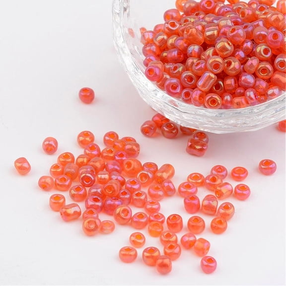 6/0 Round Silver Lined Round Hole Glass Seed Beads Orange Red 4mm Hole ...