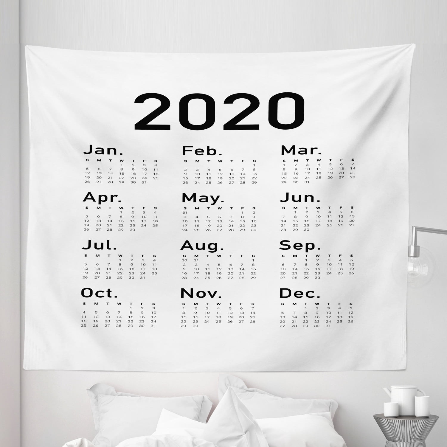 Calendar 2020 Tapestry, Modern and Simple Design Minimalist Year ...
