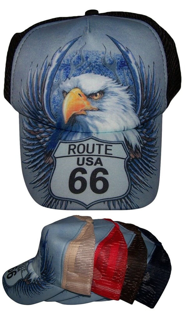 Route 66 Eagle Truckers Mesh Baseball Caps Screen Printed Khaki Color ...