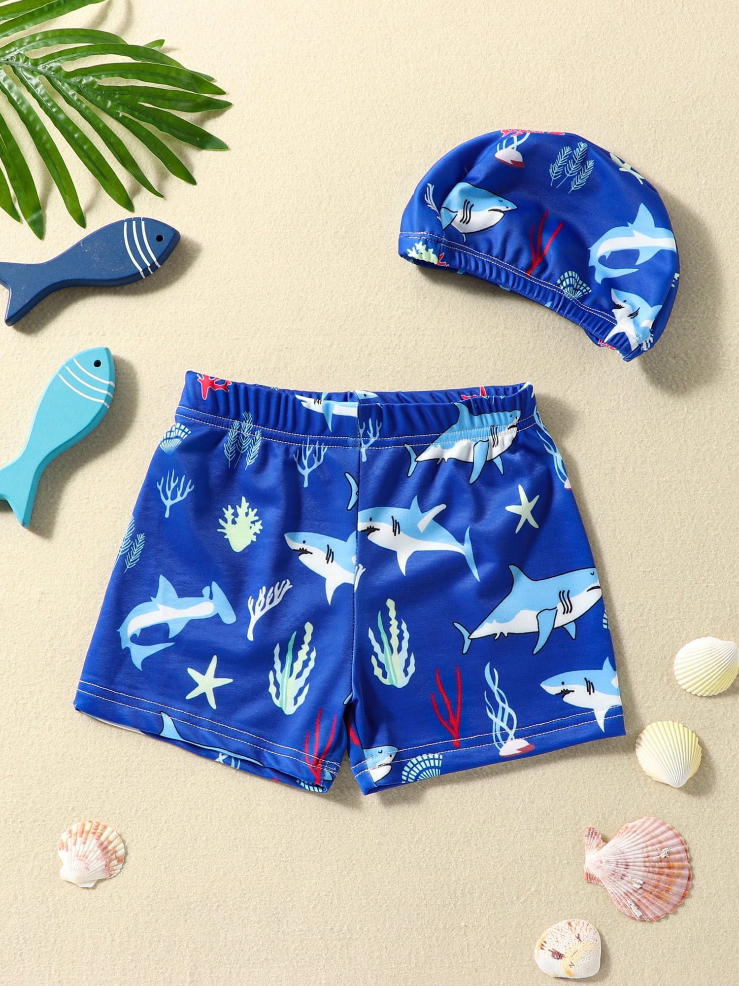 Lamuusaa Kids Boys Swim Shorts for Summer Beach, Shark/Dinosaur ...