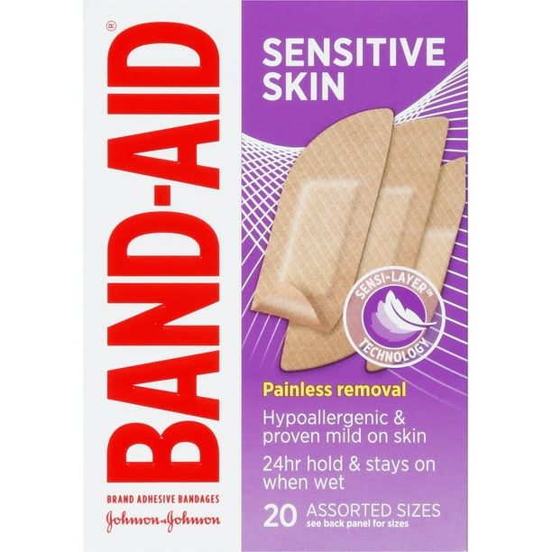 Band-Aid Brand Adhesive Bandages for Sensitive Skin, Hypoallergenic ...