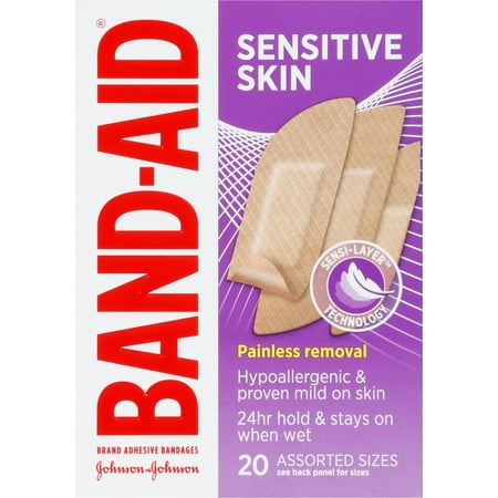 Band-Aid Brand Adhesive Bandages for Sensitive Skin, Hypoallergenic ...