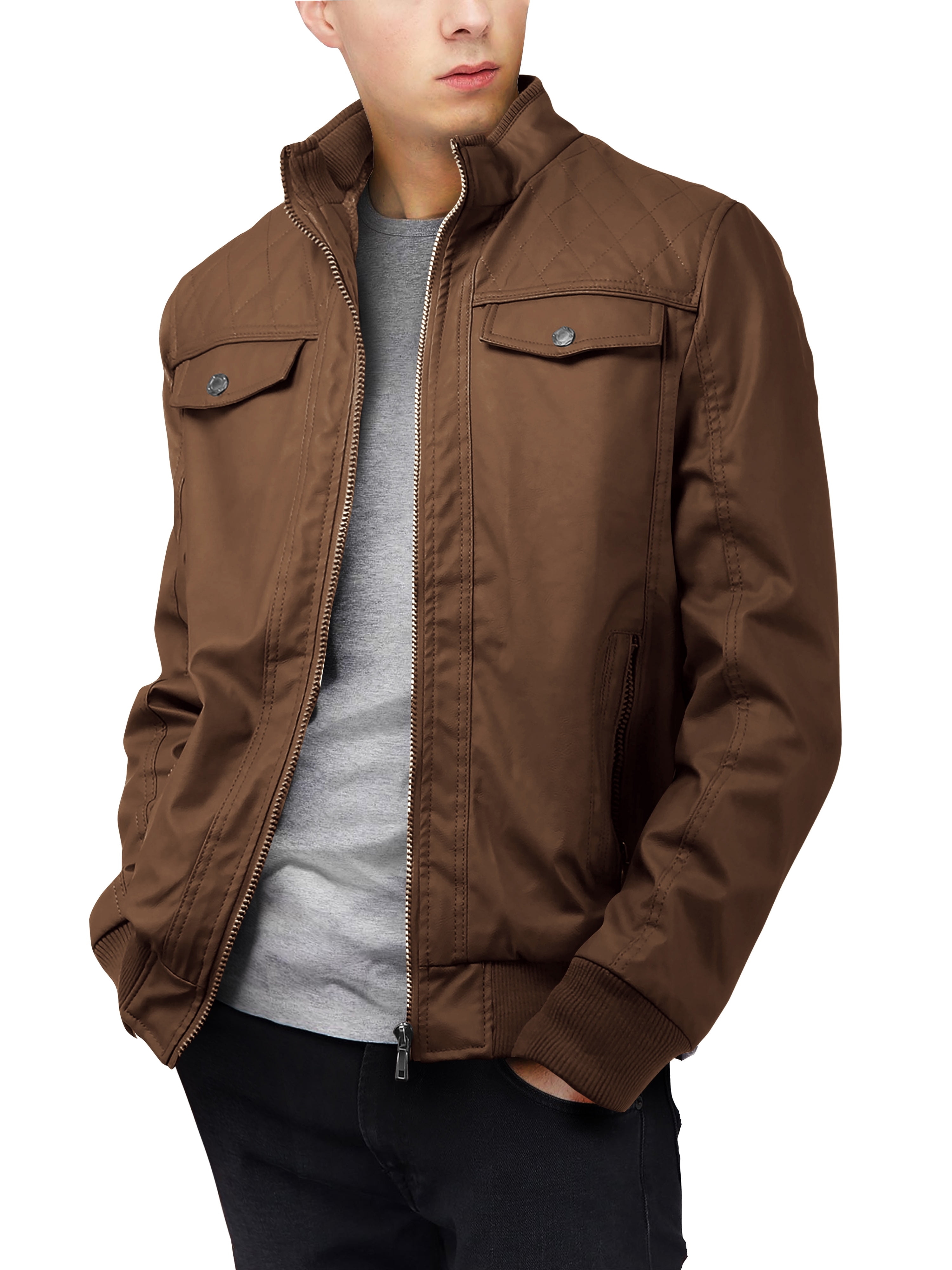 Hat and Beyond Mens Motorcycle Rider Jacket Faux Leather with Tactical ...