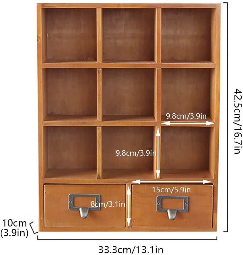 Miumaeov 9-Cube Display Shelf Wooden Bookcase Storage 2 Drawers Desktop ...