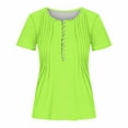Eiyaclvo Womens Hide Belly T Shirts Short Sleeve Button Pleated Blouses ...