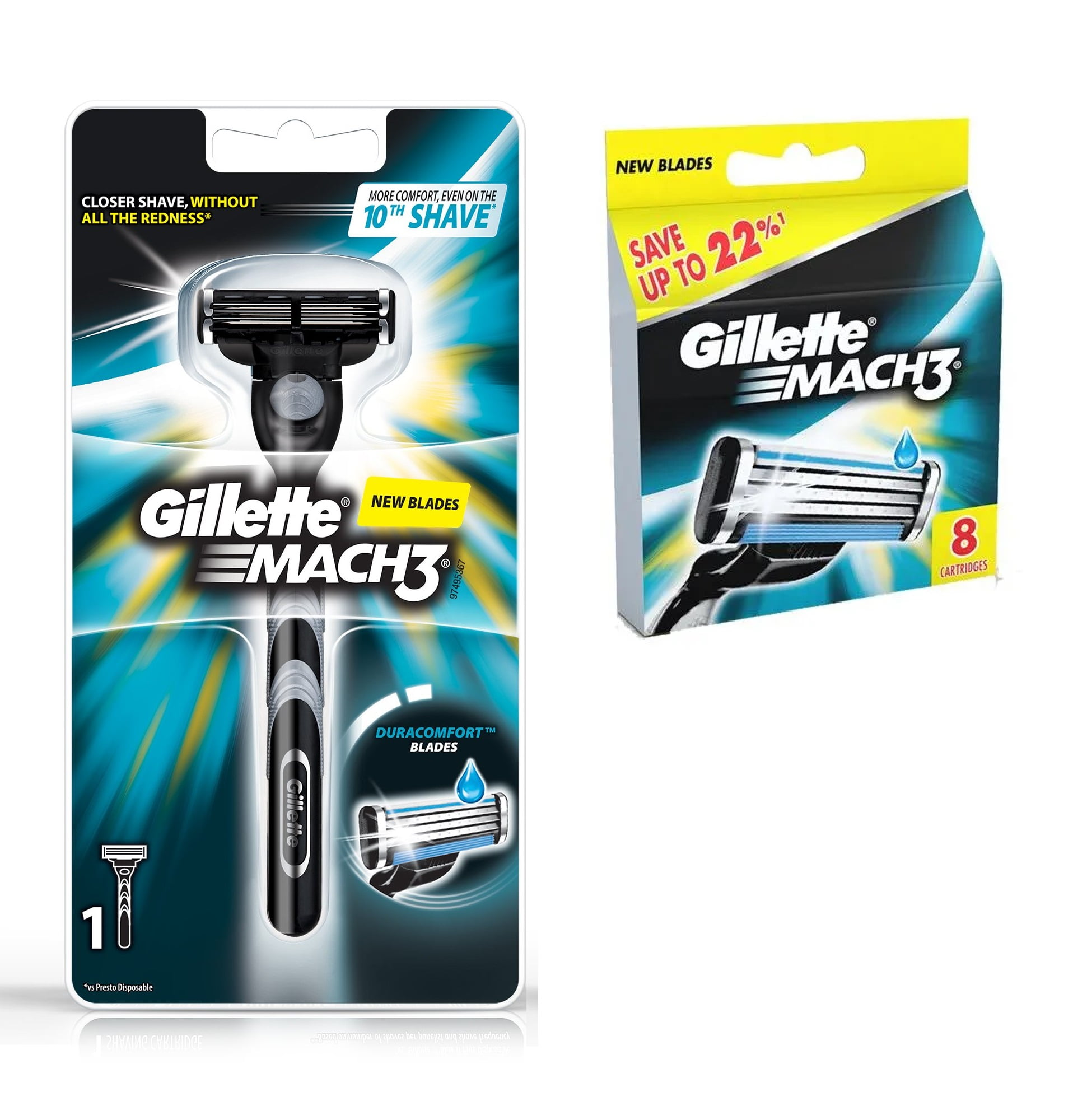 Gillette Mach3 Razor Handle for Men + Refill Blade Cartridges - Walmart.com