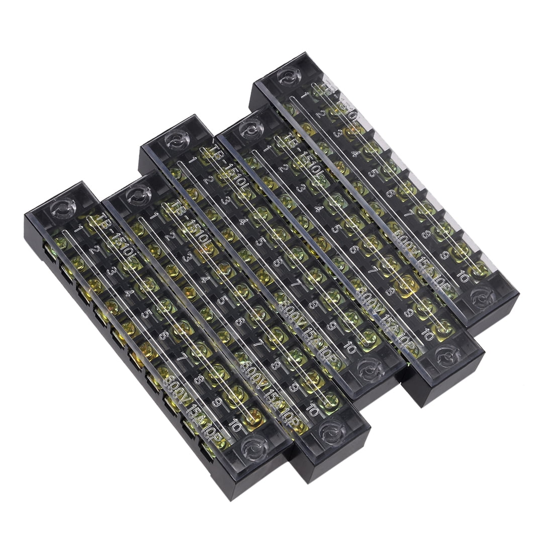 5 Pcs 10 Positions Dual Rows 600V 15A Wire Barrier Block Terminal Strip ...