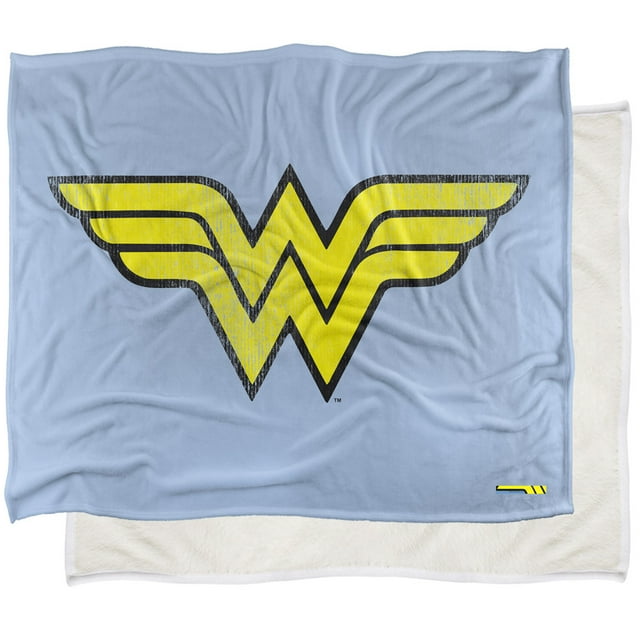 Wonder Woman Logo Distressed Silky Touch Sherpa Back Super Soft Throw ...