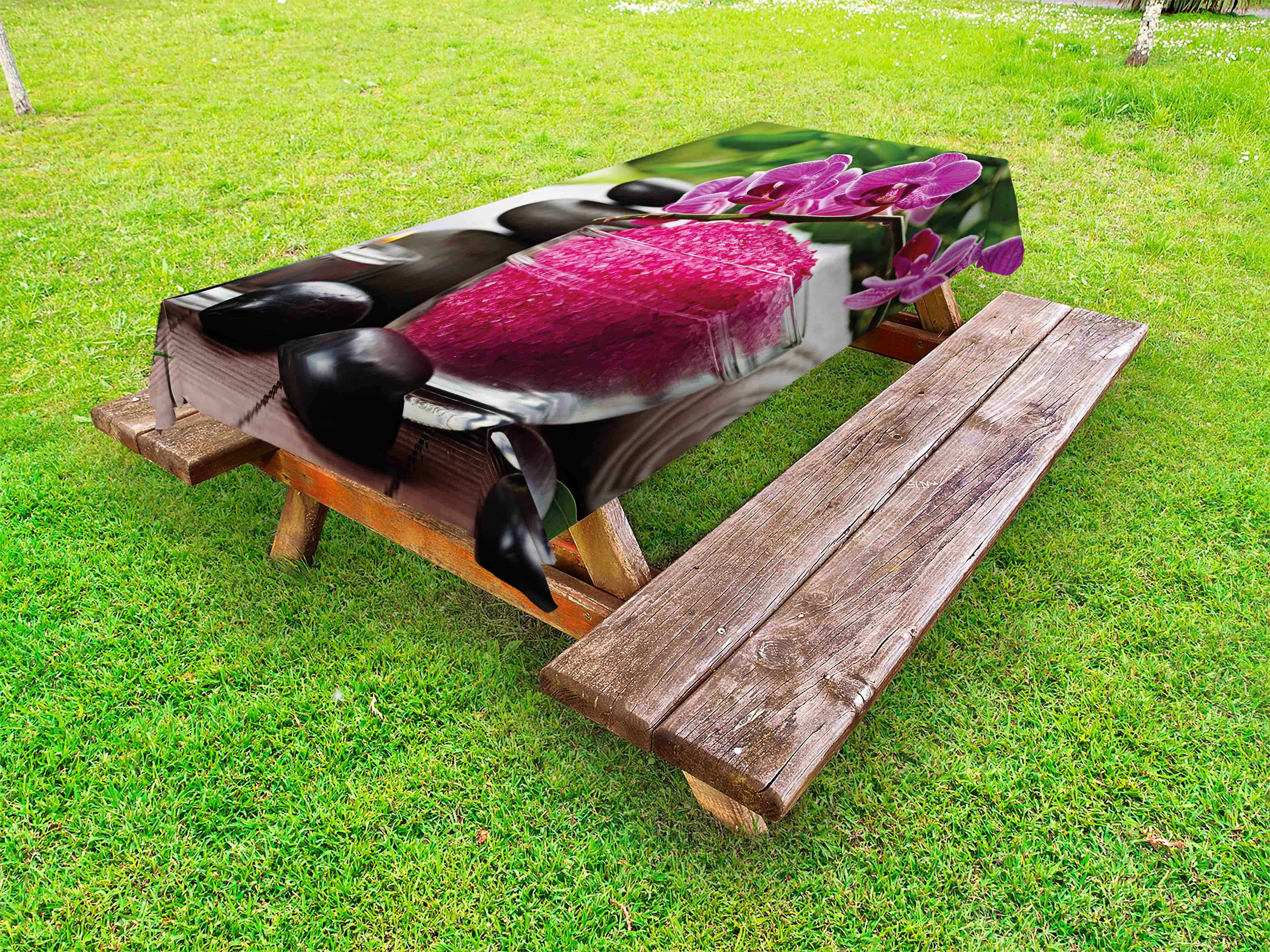 Spa Outdoor Tablecloth, Black Zen Stone Triplets with Asian Originated ...