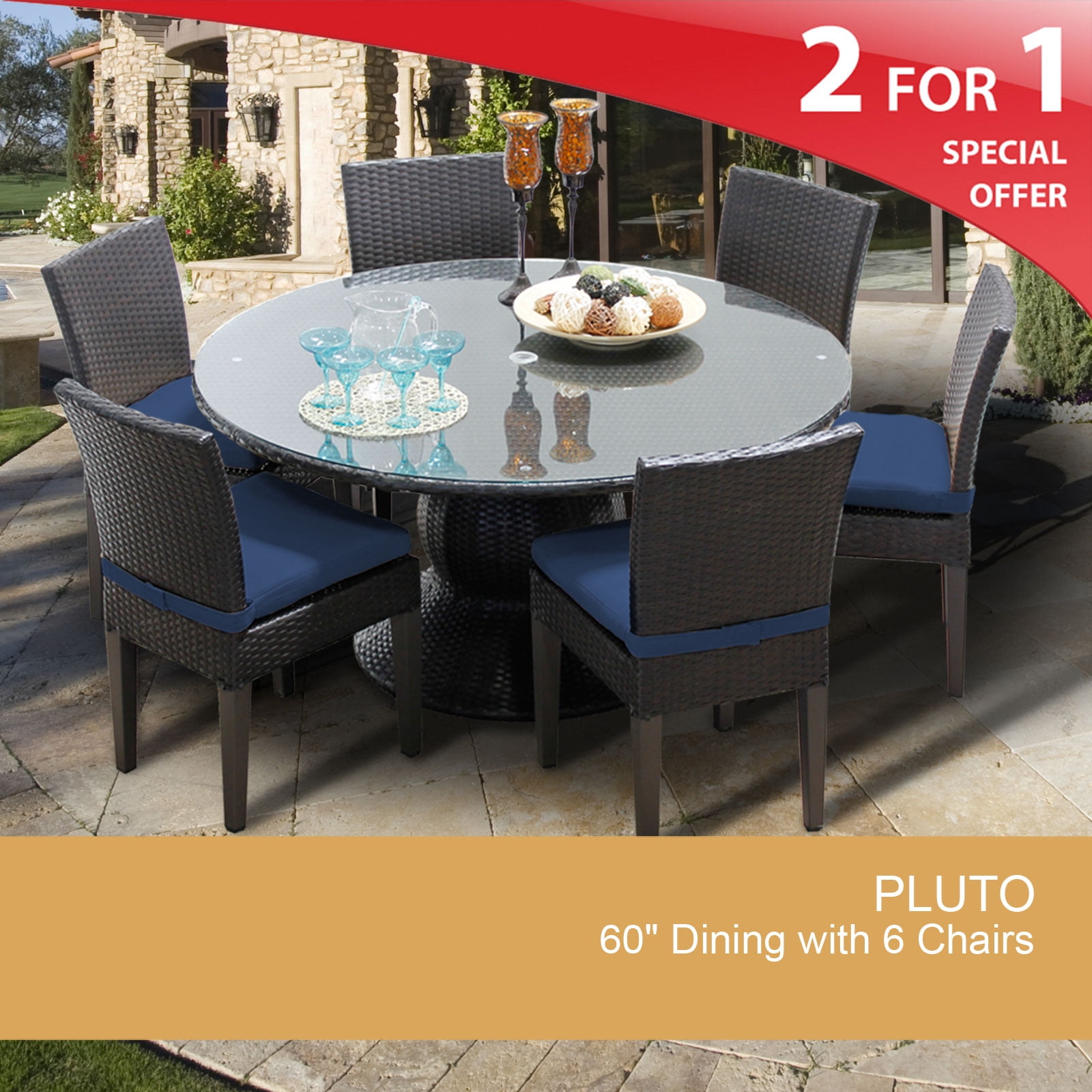 Pluto 60 Inch Outdoor Patio Dining Table With 6 Chairs - Walmart.com