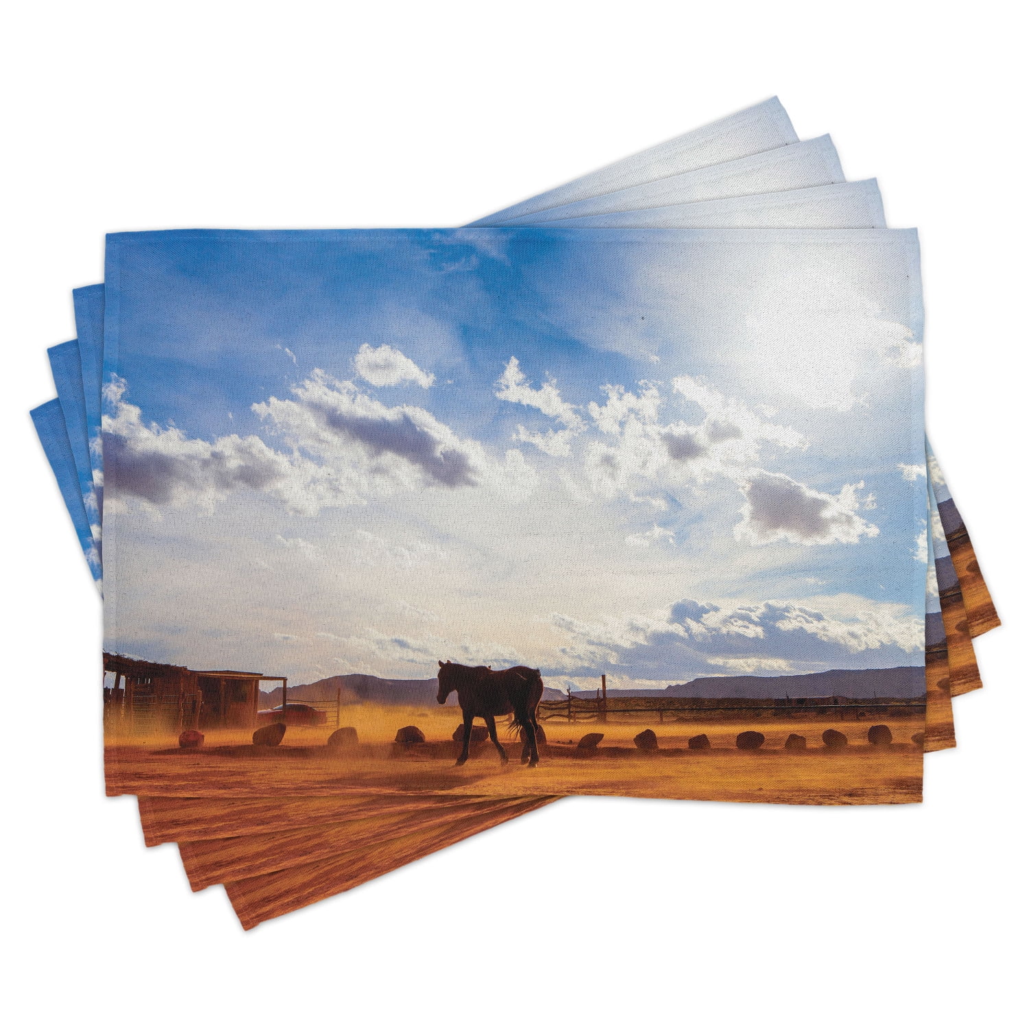 Ambesonne Western Place Mats Set of 4, Horse Valley Sky View, Standard ...