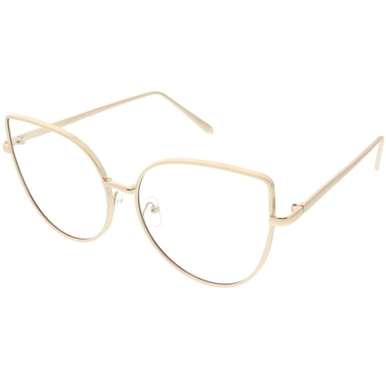 Sunglass La Womens Oversize Metal Cat Eye Glasses Slim Arms Flat