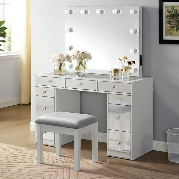 Furniture of America Varbo Solid Wood 3-Piece Vanity Set with Bulbs in ...