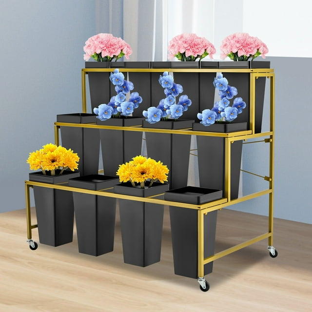 3 Tiers Shelf Flower Display Plant Stand Movable Rack W/12 Flower ...