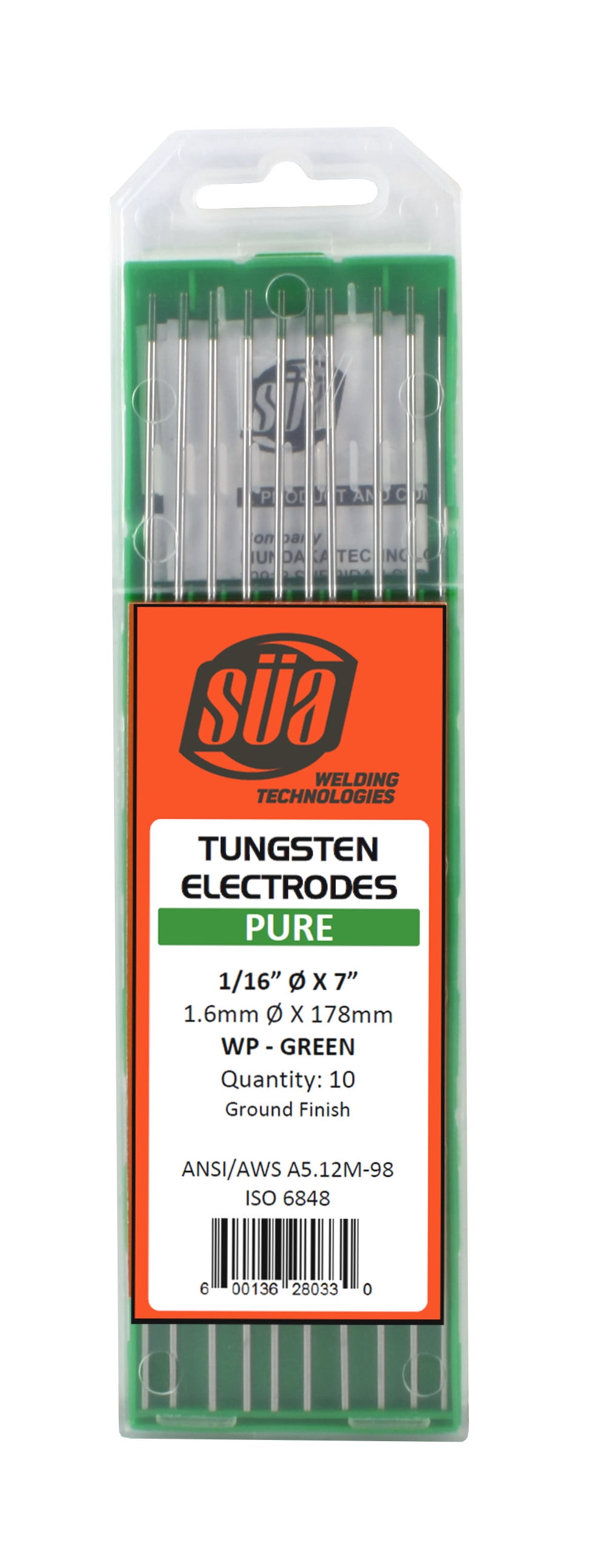 SÜA - Pure Tungsten Electrode - TIG - 1/16" x 7" - (Green Tip) - (10 ...