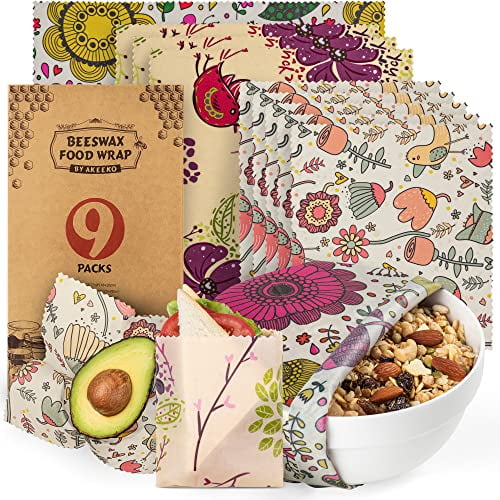 Reusable Food Wraps w/Beeswax Assorted 9 Packs - Eco-Friendly Reusable Wraps, Biodegradable ...