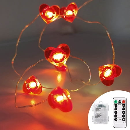 Red Heart String Lights, Red Heart LED Twinkle 10ft 40 LEDs Remote ...