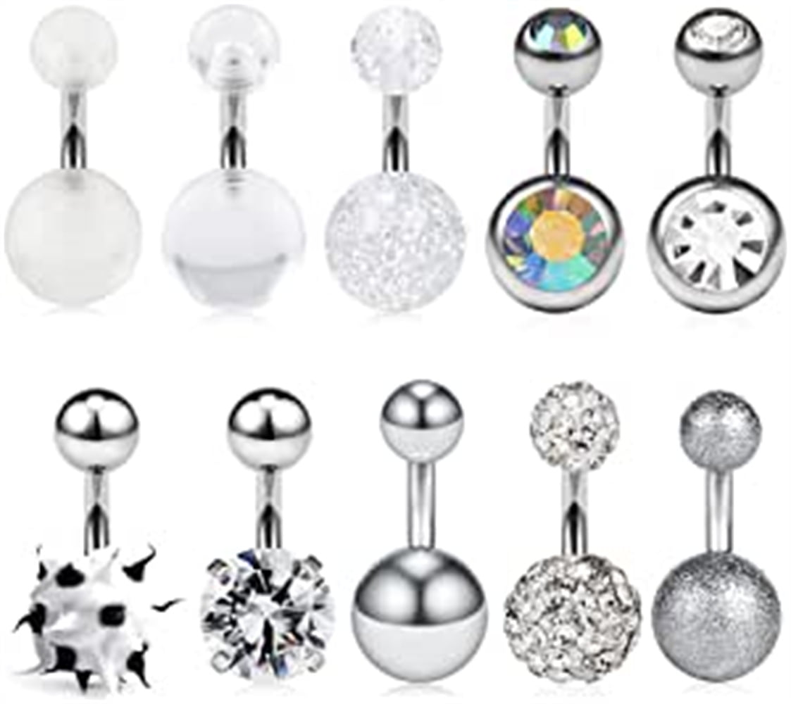 Briana Williams 14G Belly Button Rings Surgical Steel CZ Short Belly ...