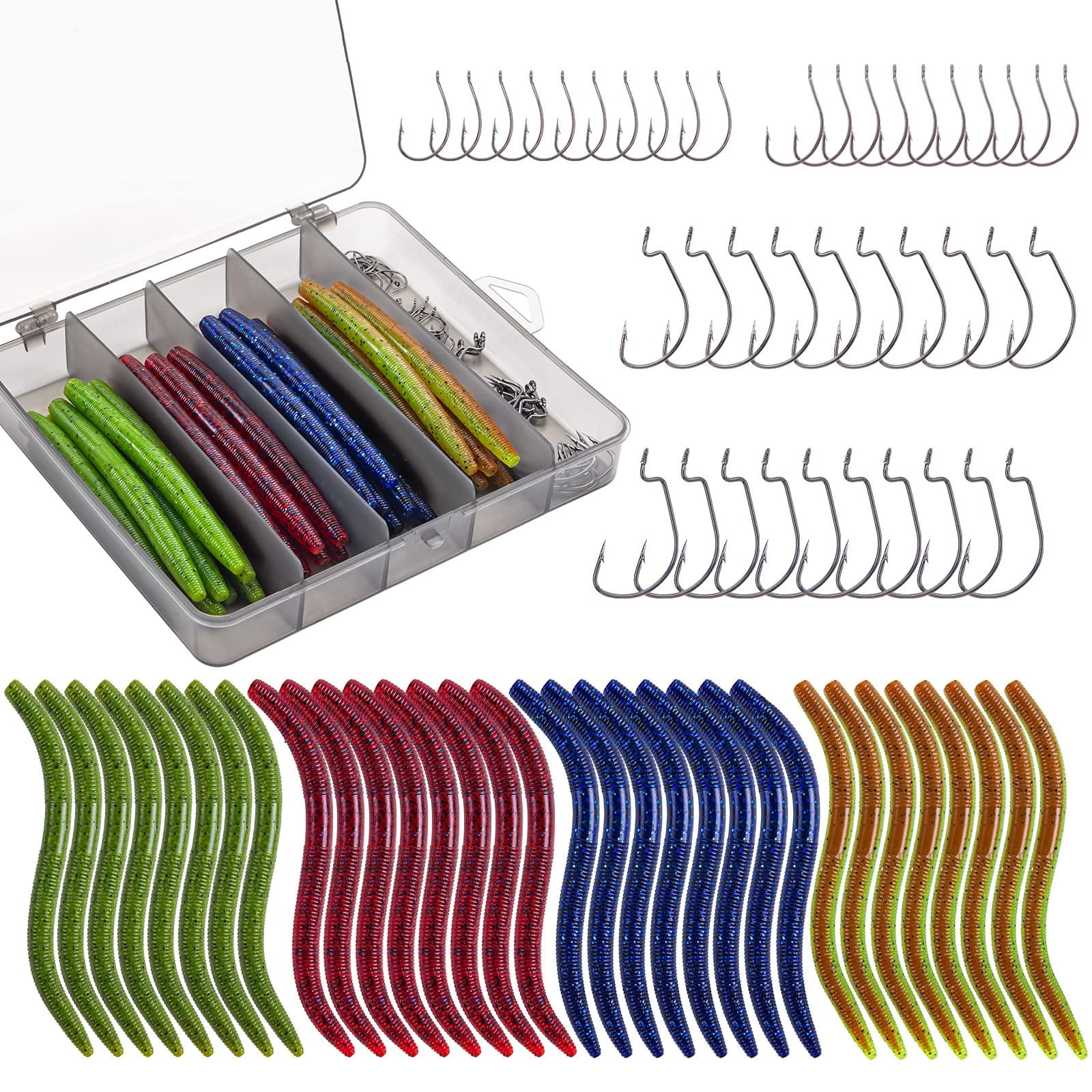 Goture Wacky Worm Fishing Lure Kit, Bass Fishing Wacky Rig Kit, Wacky ...