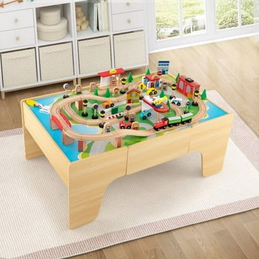 KidKraft Metropolis Wooden Train Set and Train Table with 100 ...