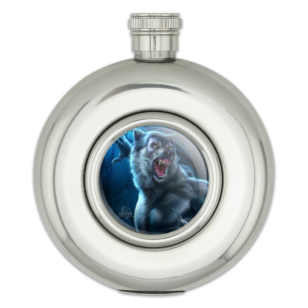 Crazy Scary Werewolf Monster Round Stainless Steel 5oz Hip Drink Flask ...