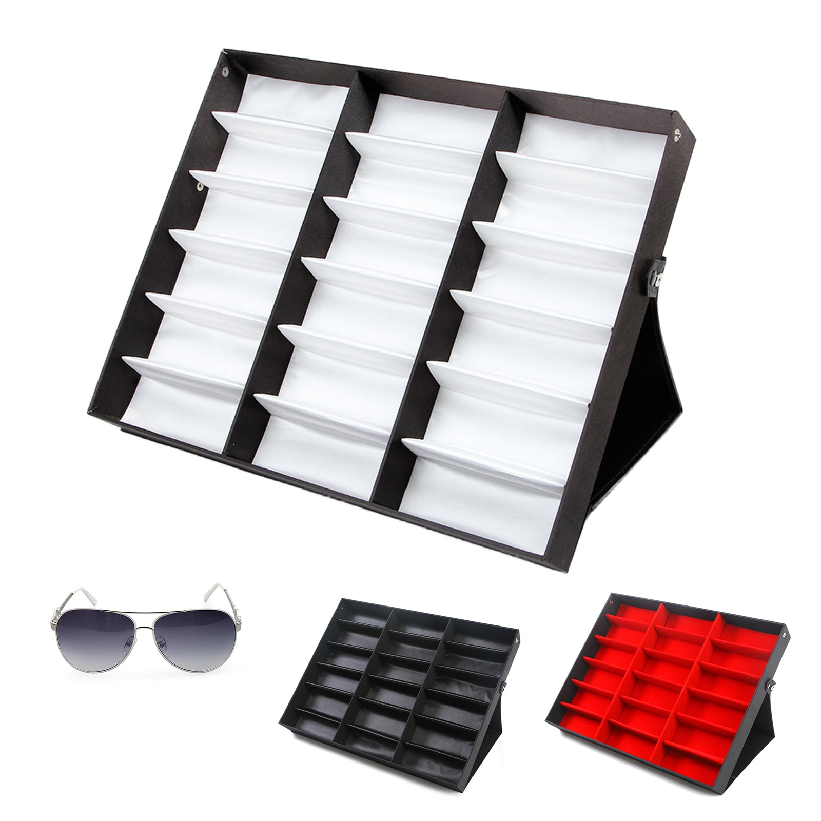 Loyalheartdy 18 Grids Glasses Display Box Density Fiberboard Glasses ...