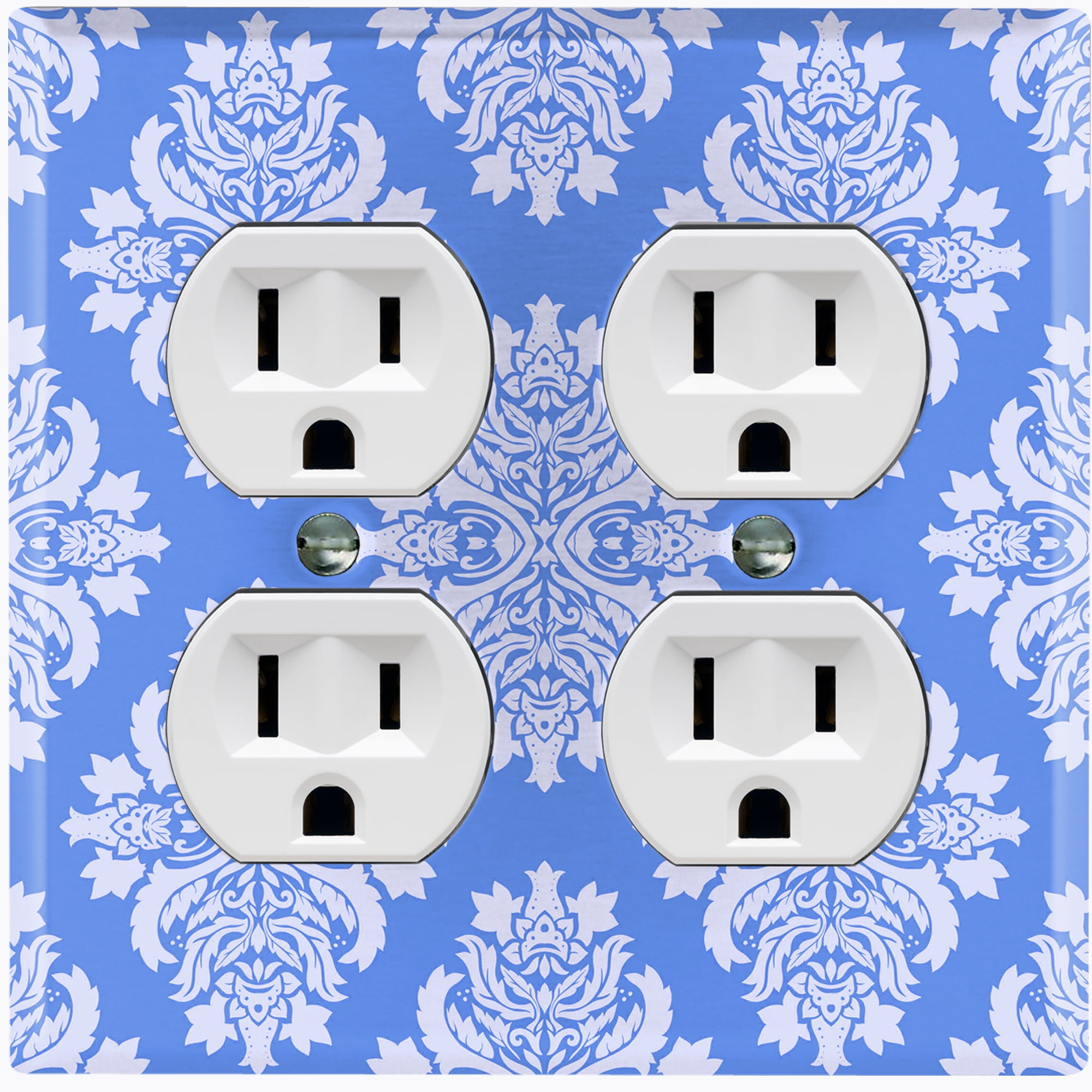 Metal Light Switch Plate Outlet Cover (Victorian Damask Flower Blue ...