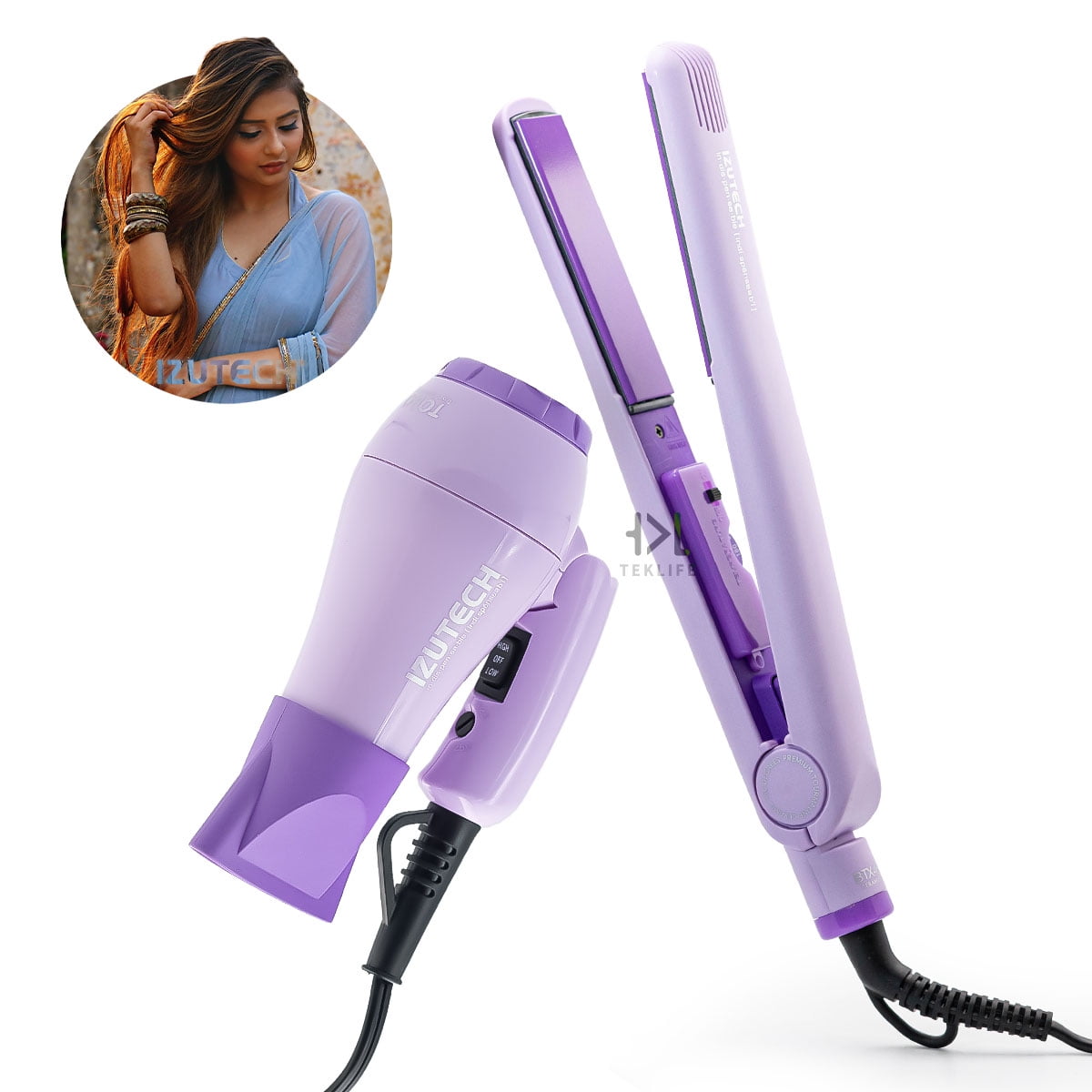 Mini Secadora y Plancha Alaciadora Para Cabello Combo Izutech ...