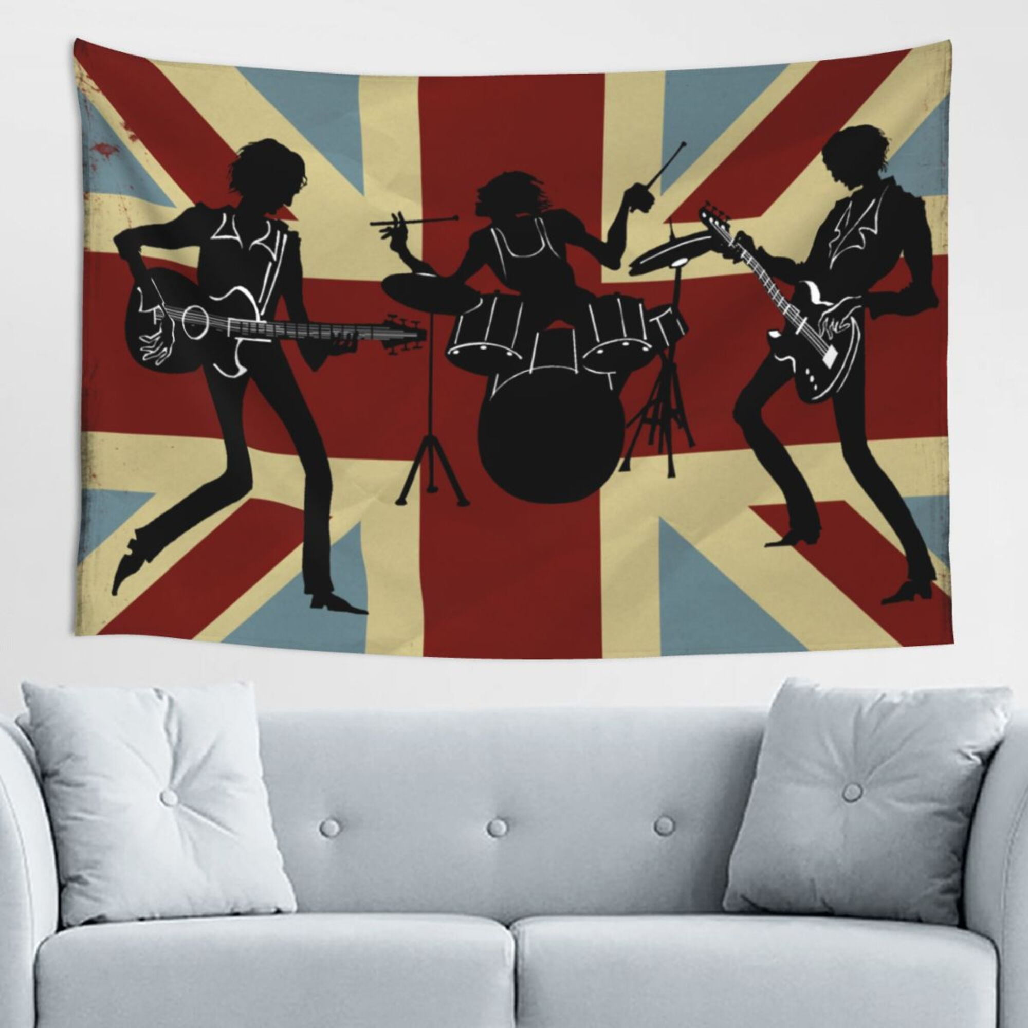 England Flag Band Tapestry, Drums Guitar Rock Wall Hanging Tapestries ...