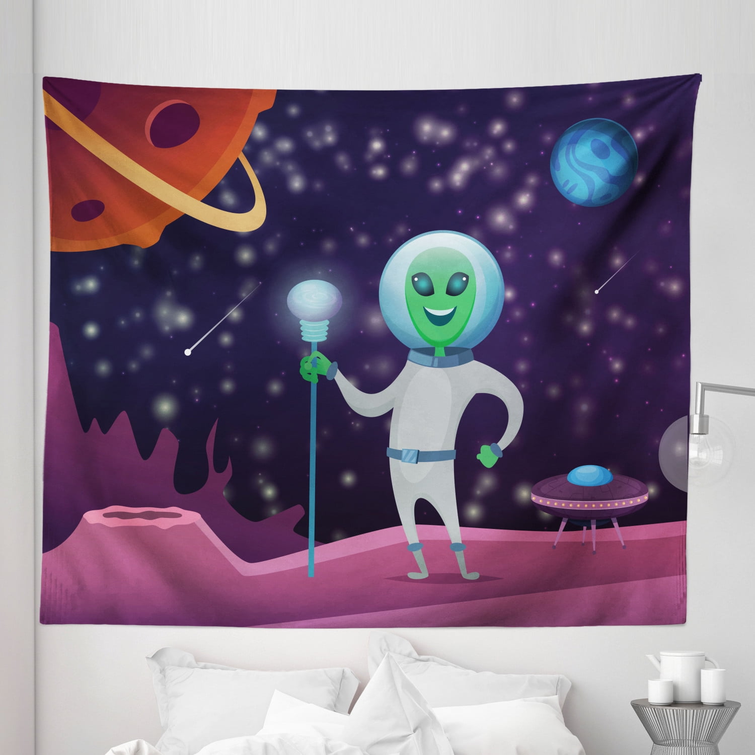 Alien Tapestry, Cosmic Space Background with Funny Character Outer ...
