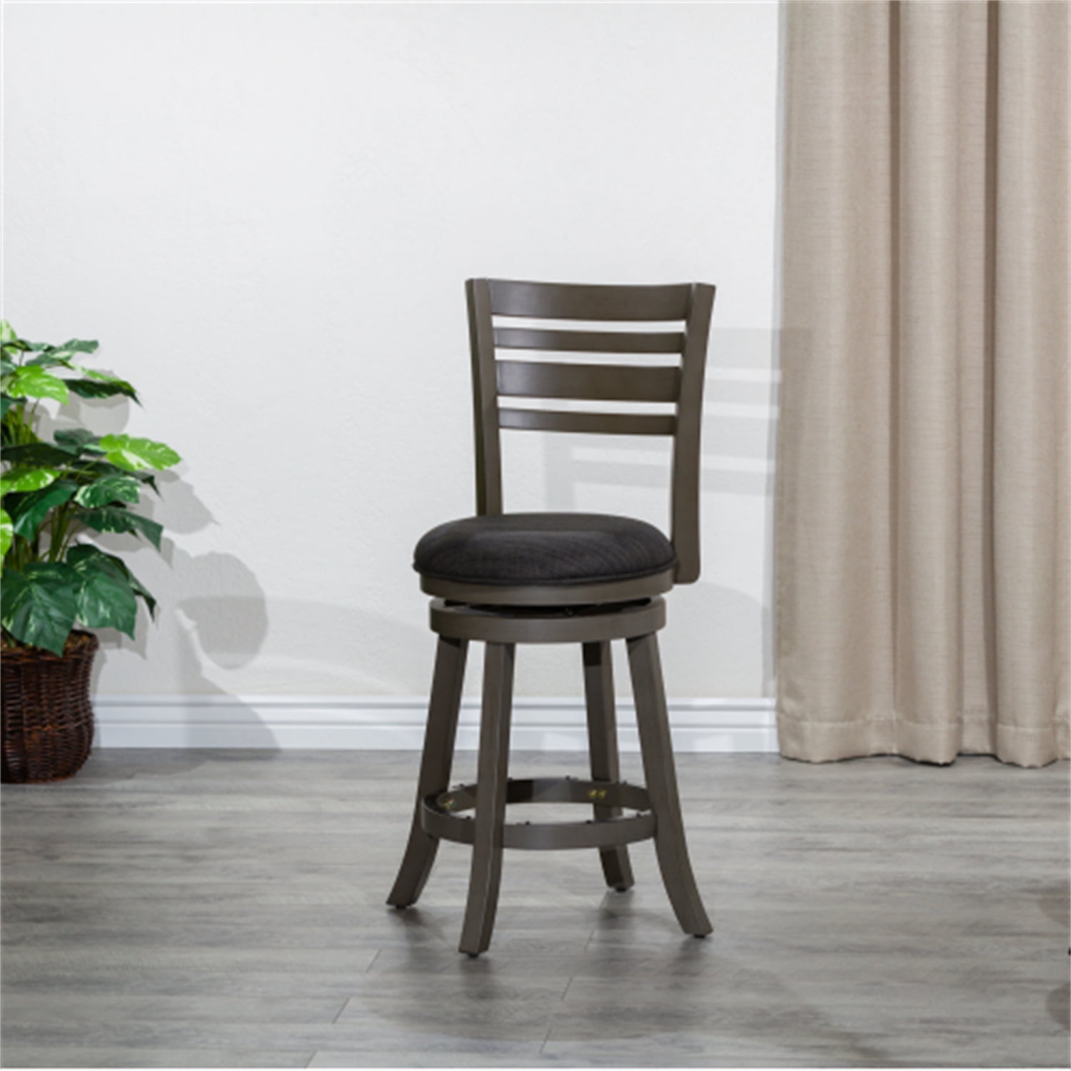 24" Counter Height Swivel Stool, Velvet Upholstered Barstools with Slat ...