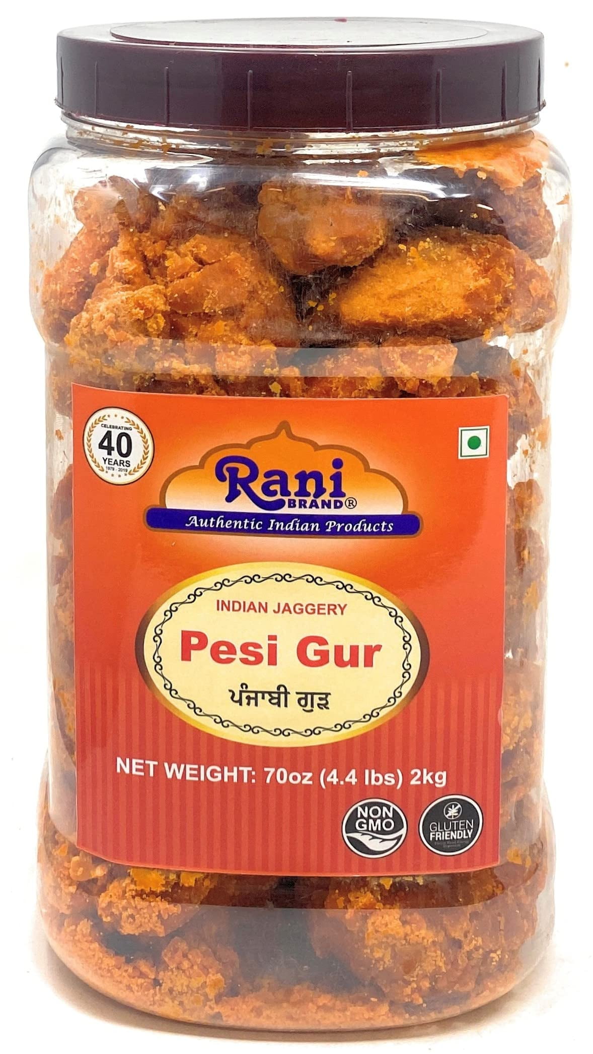Rani Pesi Gur (Jaggery) Indian Unrefined Raw Cane Sugar 70oz (4.4lbs ...