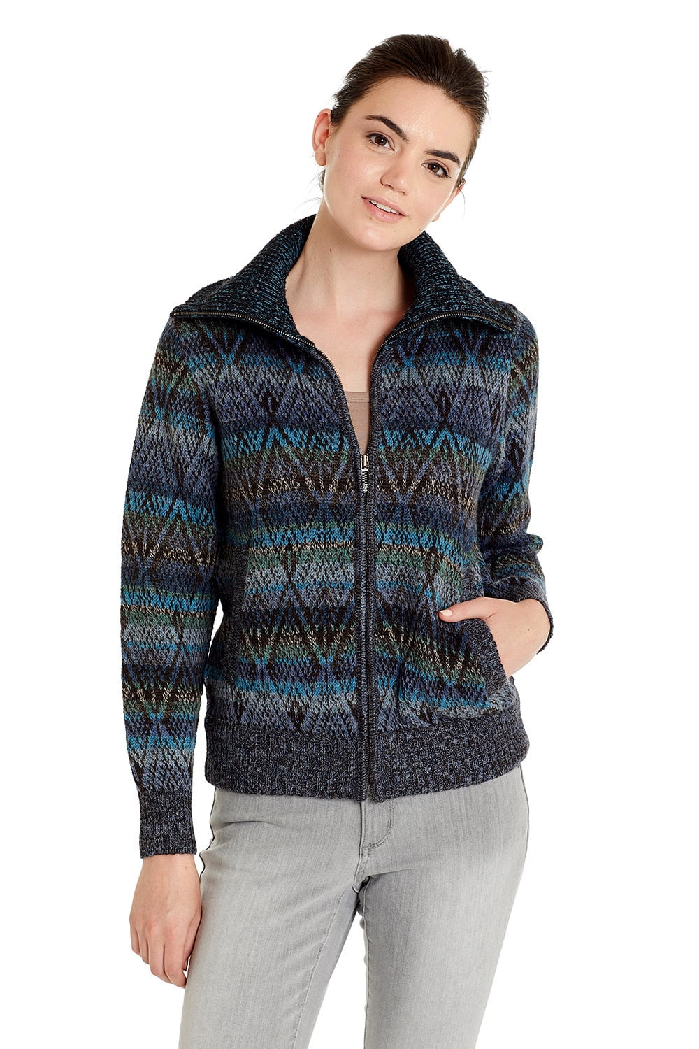 Invisible World Women's 100% Alpaca Wool Turtleneck Sweater Zip Marina ...